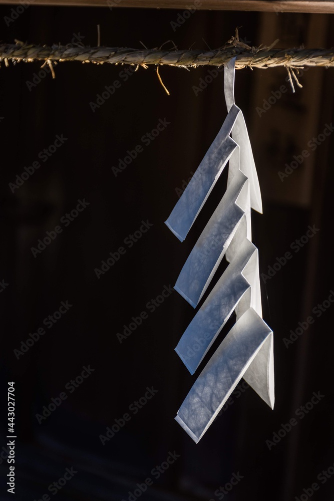 Abstract Japanese traditional culture, the row pieces of paper hanging ...