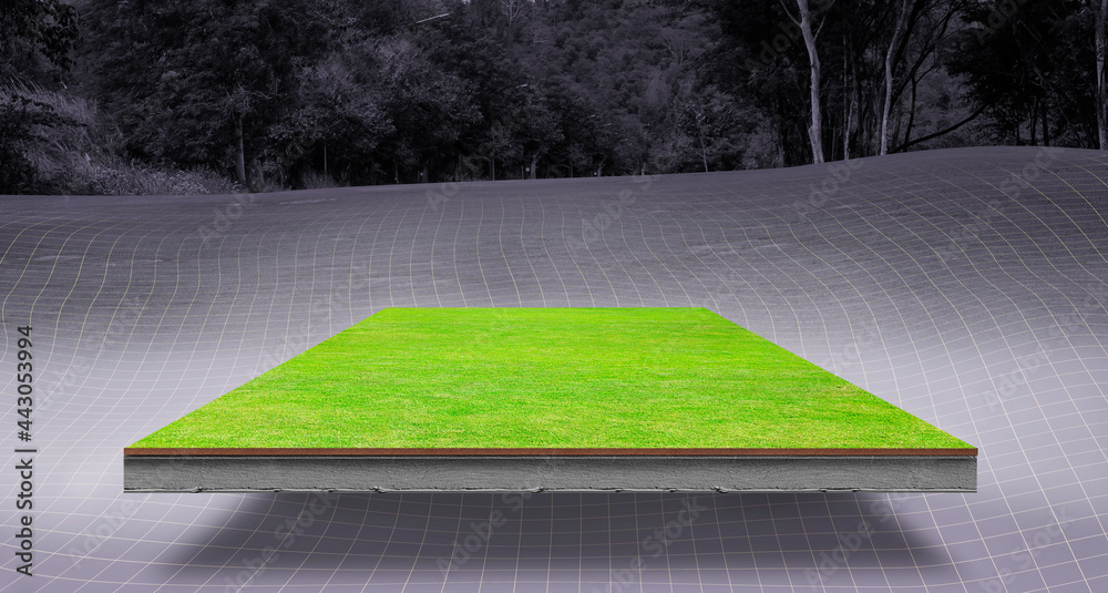 Cross-section image of grass yard, brown soil, and concrete. Stock ...