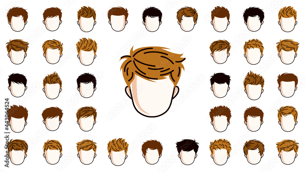 Boy hairstyles heads vector illustrations set isolated on white ...