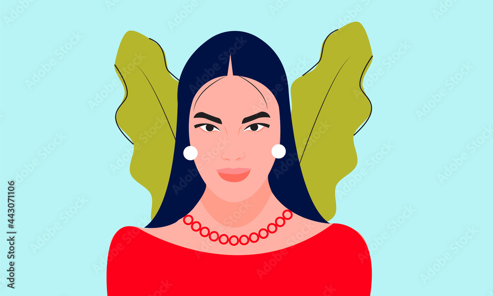 Portrait of a young Asian woman. Fashion model. Bright vector ...