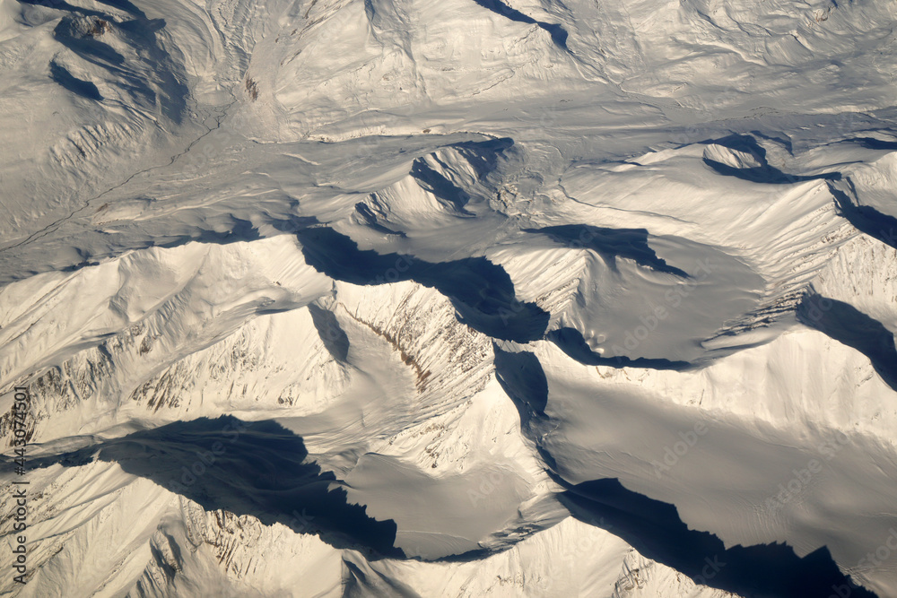 Nature scene - Aerial top view of Snow Mountain of himalaya mountains ...
