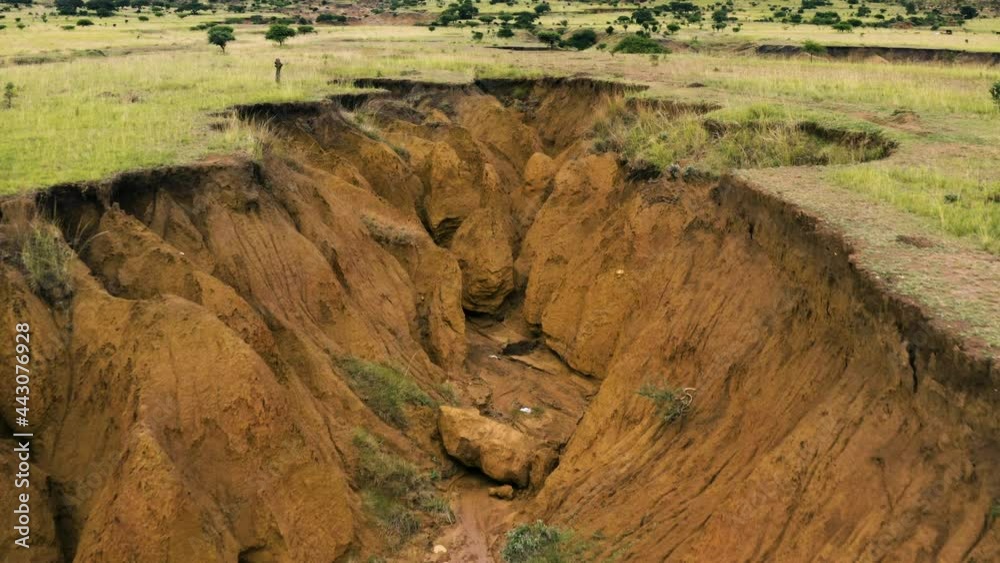 Aerial view of land destroyed by soil erosion from bad agriculture ...