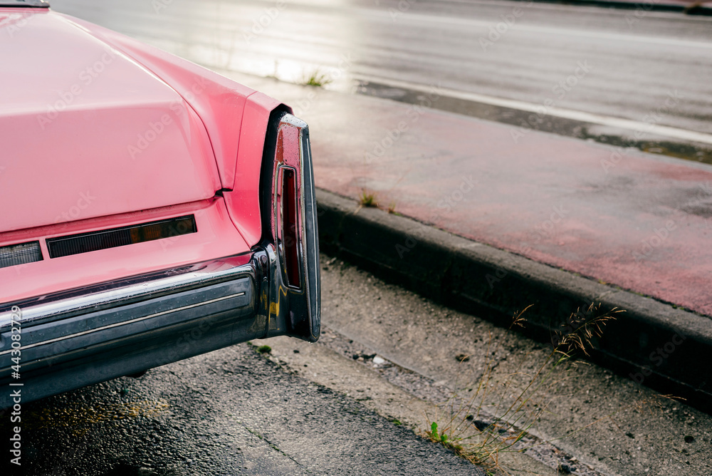 Back focus detail of a classic pink car Stock Photo | Adobe Stock