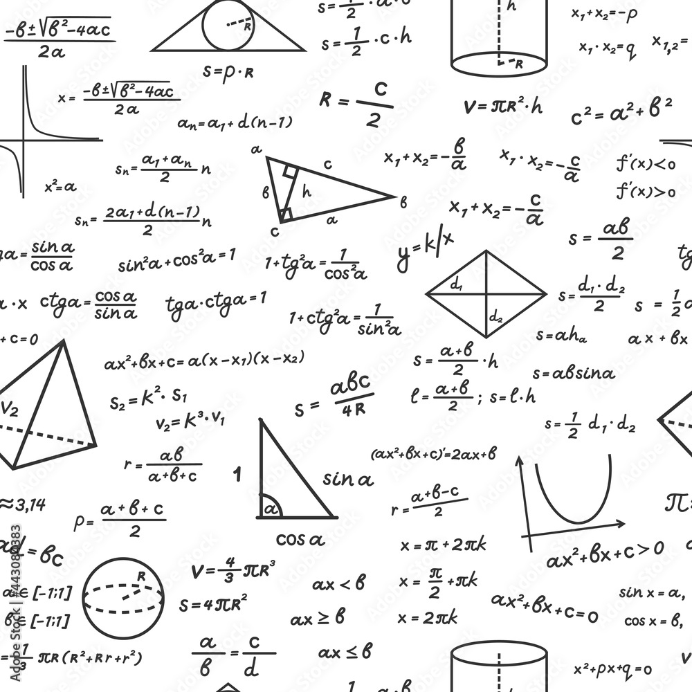 Geometric shapes with mathematical formulas seamless pattern ...