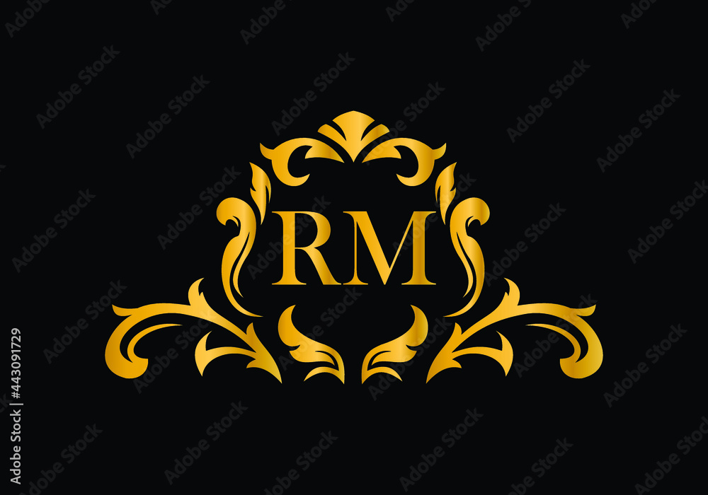 Luxury Alphabet letters RM. Golden Floral alphabet . Monogram initials ...