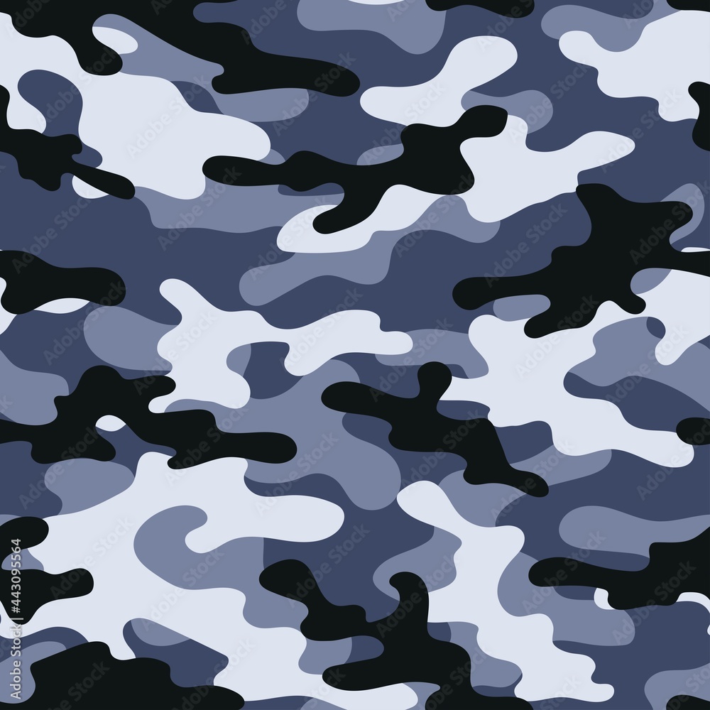 Blue Camouflage seamless pattern. Trendy style camo, repeat print ...