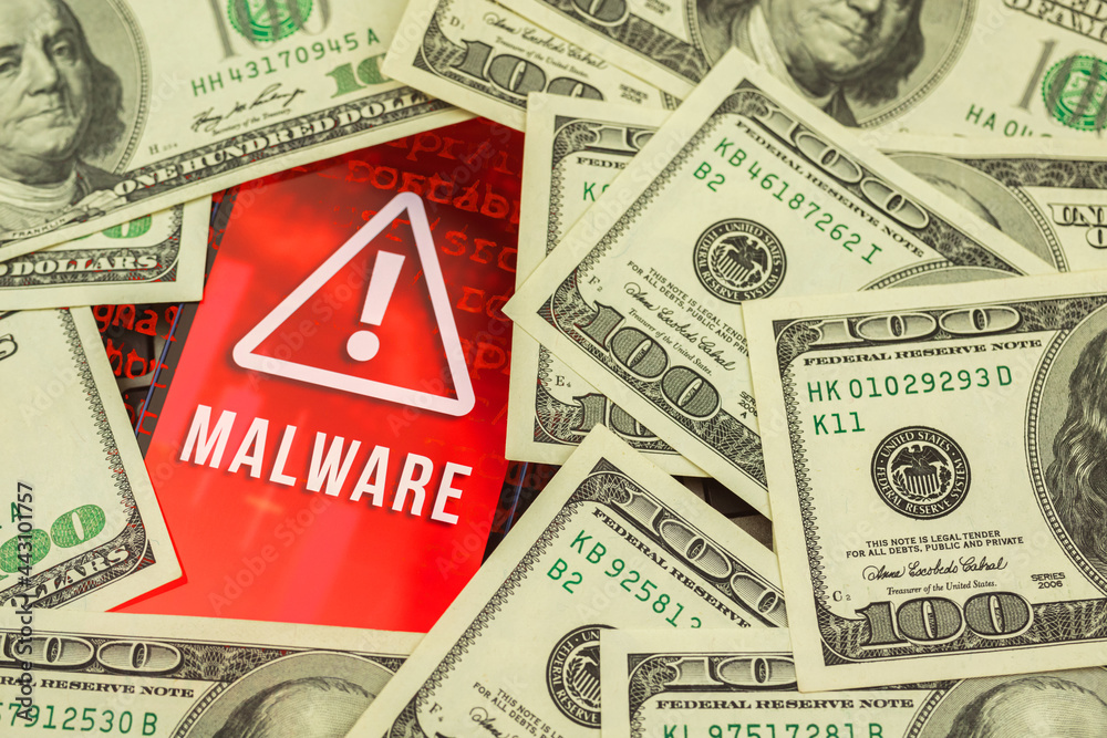 Hacking the personal data, money banknotes on the background and ...