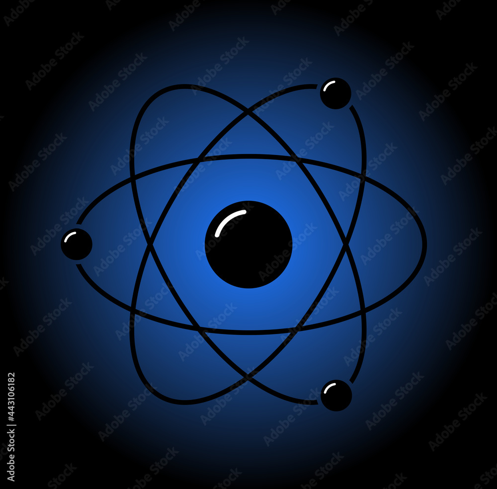 Icon of the atom. Protons, neutrons, electrons and gamma waves ...