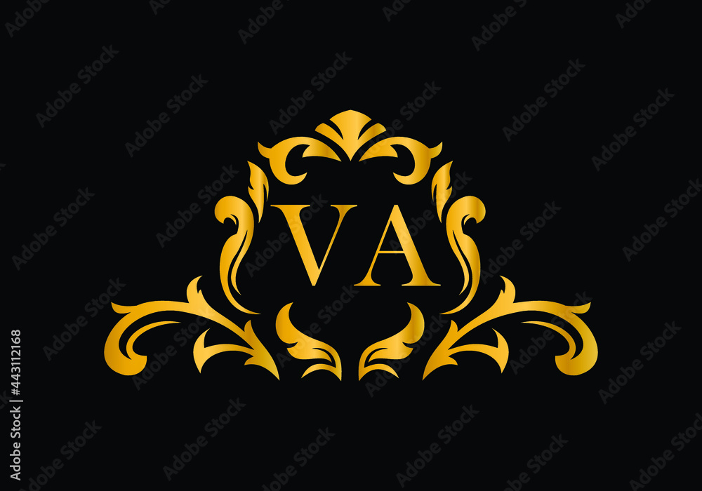 Luxury Alphabet letters VA. Golden Floral alphabet . Monogram initials ...
