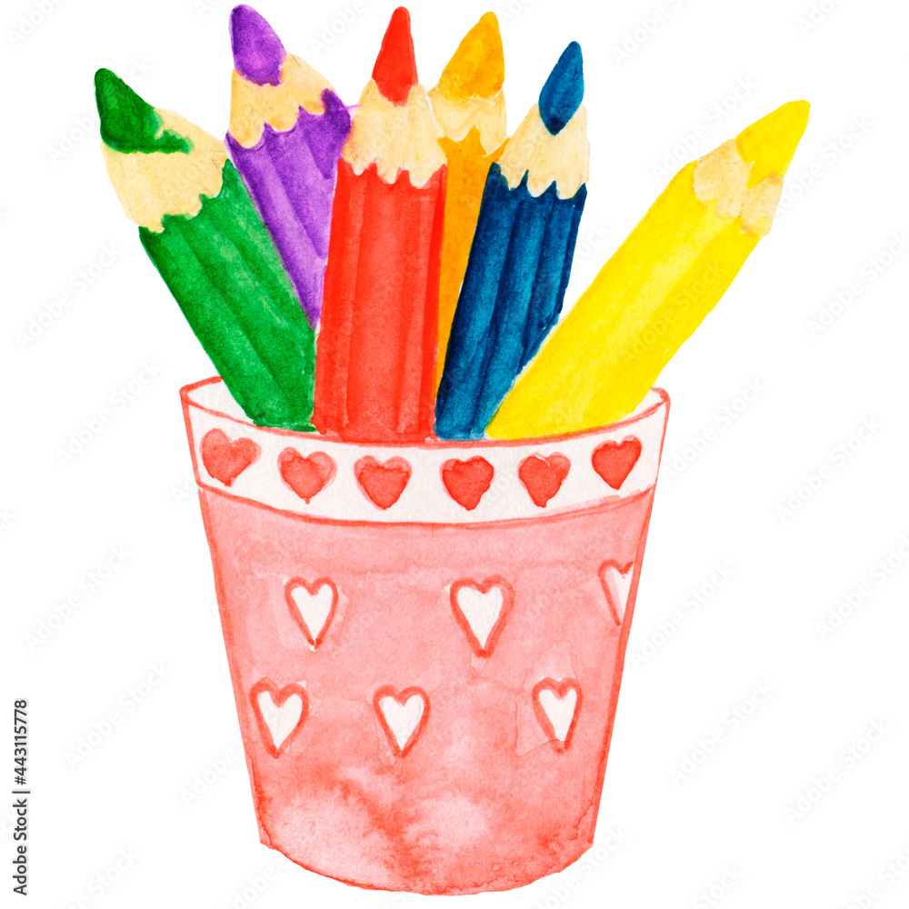 Watercolor clipart Stationery, Books and Paints.Subjects for school ...