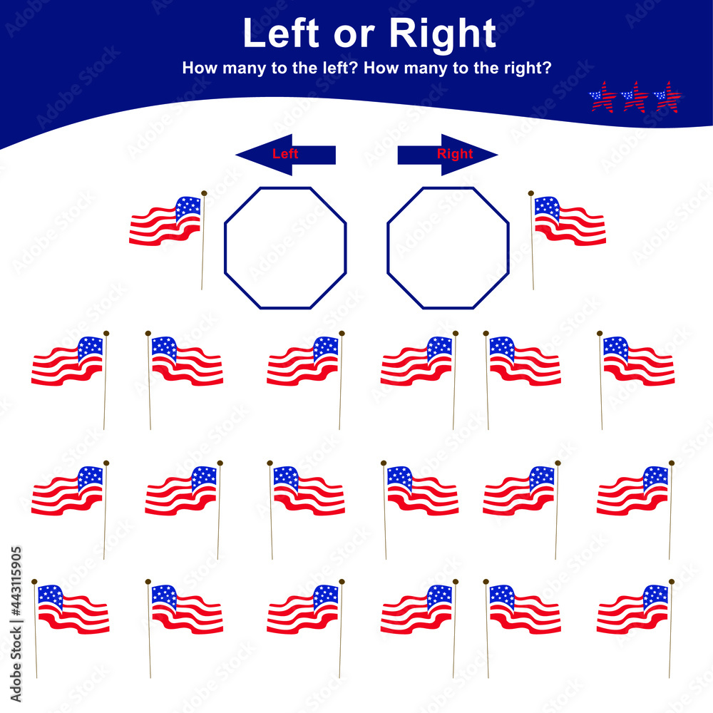 Left or Right Game for Preschool Children with Fourth July theme ...