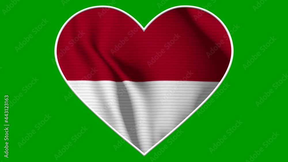 Indonesia Heart Love Flag Loop - Realistic 4K flag waving in the wind. Seamless loop with highly ...