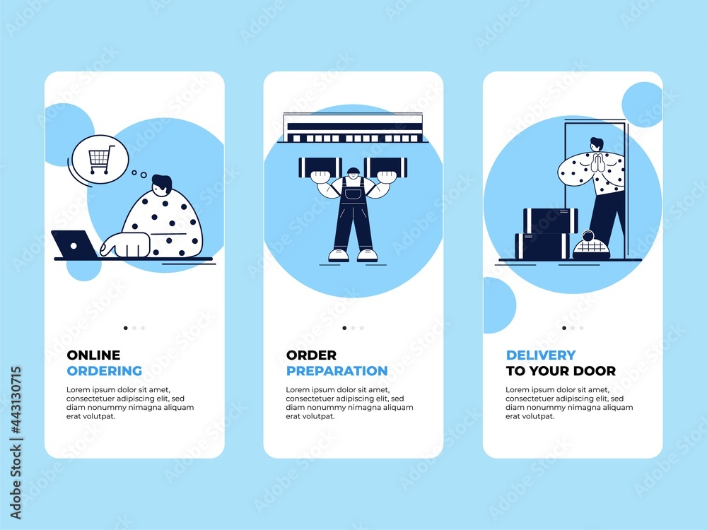 Delivery services. Onboarding screens pack suitable for mobile app, web ...