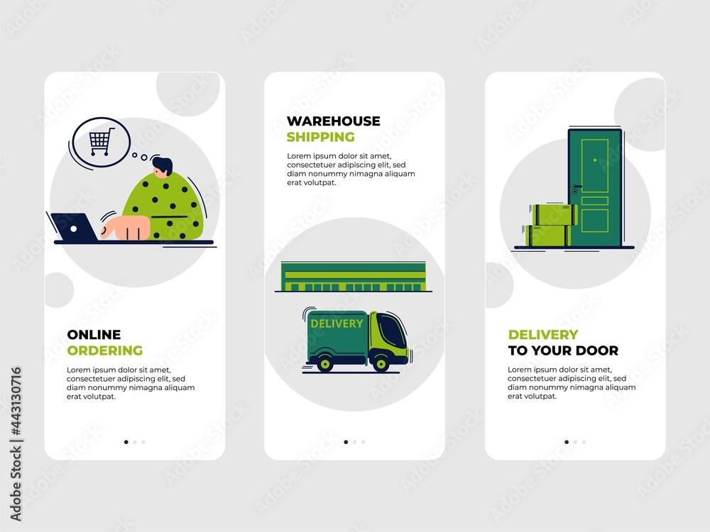 Delivery services onboarding screens pack suitable for mobile app, web ...