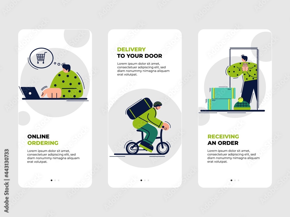 Delivery services onboarding screens pack suitable for mobile app, web ...