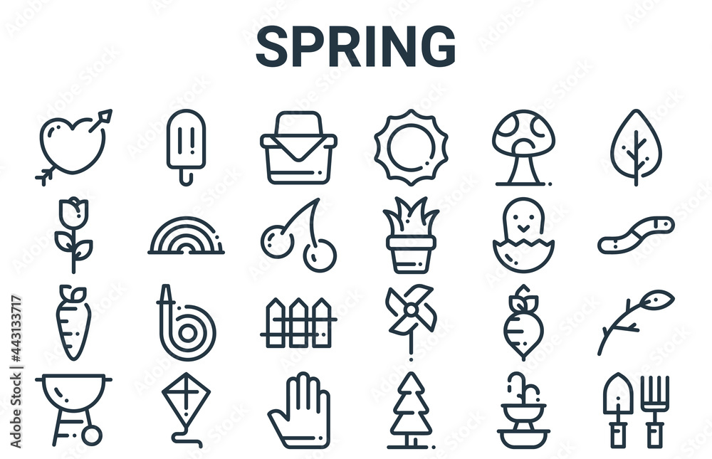 linear pack of spring line icons. simple web vector icons set such as gardening tools, barbecue ...