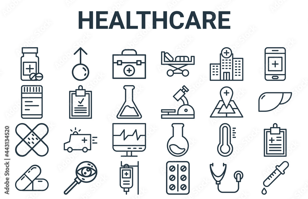 linear pack of healthcare line icons. simple web vector icons set such ...