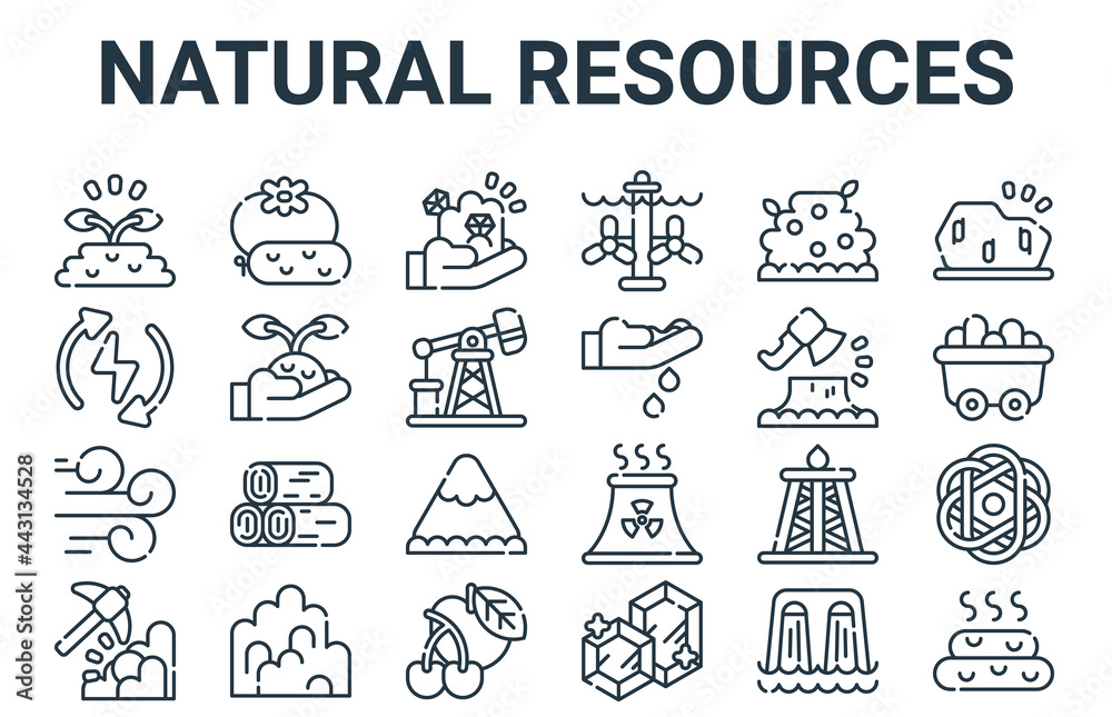 linear pack of natural resources line icons. linear vector icons set ...