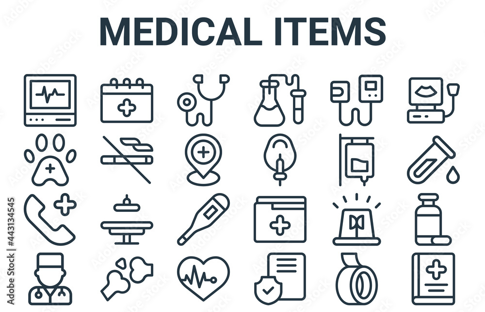 linear pack of medical items line icons. simple web vector icons set ...