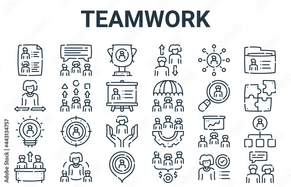 linear pack of teamwork line icons. linear vector icons set such as ...
