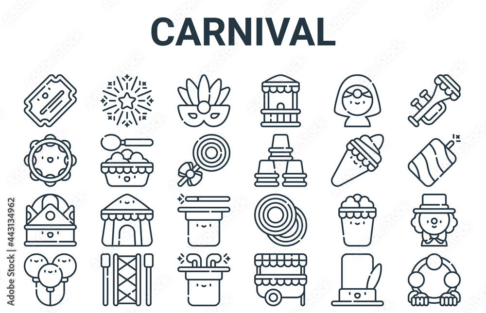 linear pack of carnival line icons. simple web vector icons set such as ...