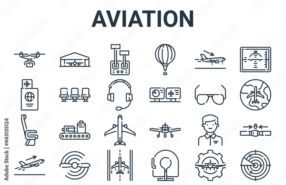 linear pack of aviation line icons. simple web vector icons set such as ...