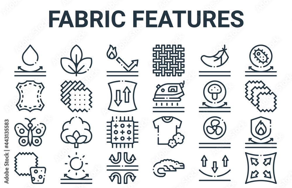 Linear Pack Of Fabric Features Line Icons Simple Web Vector Icons Set Such As Arrows Cork