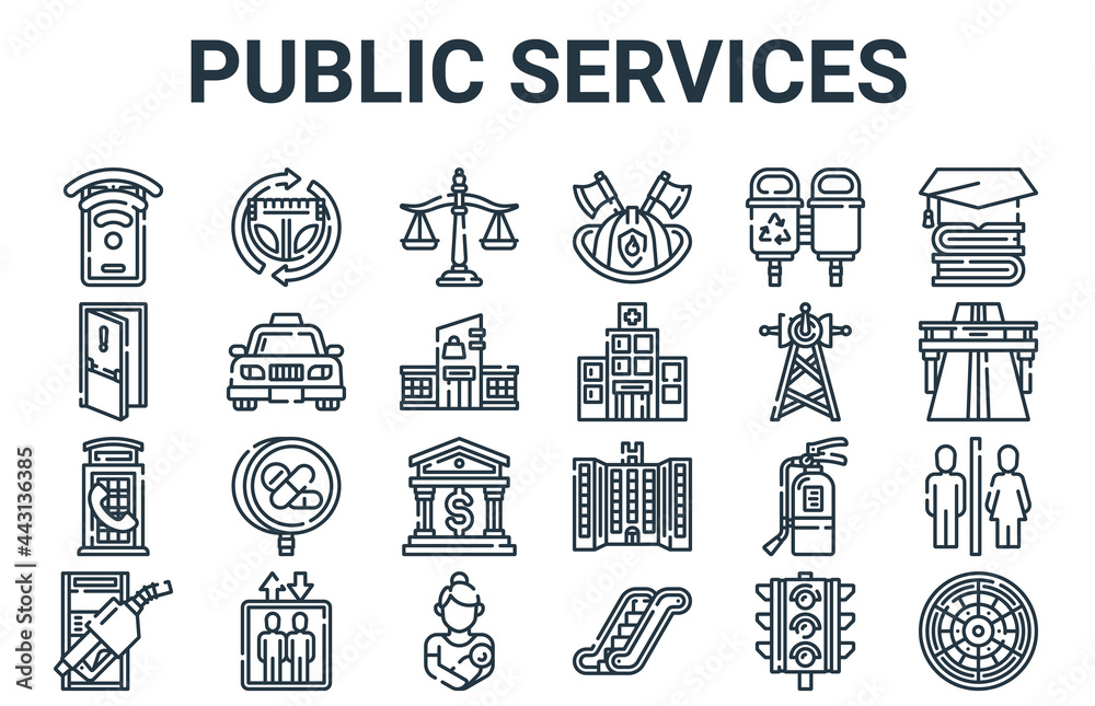 linear pack of public services line icons. simple web vector icons set ...