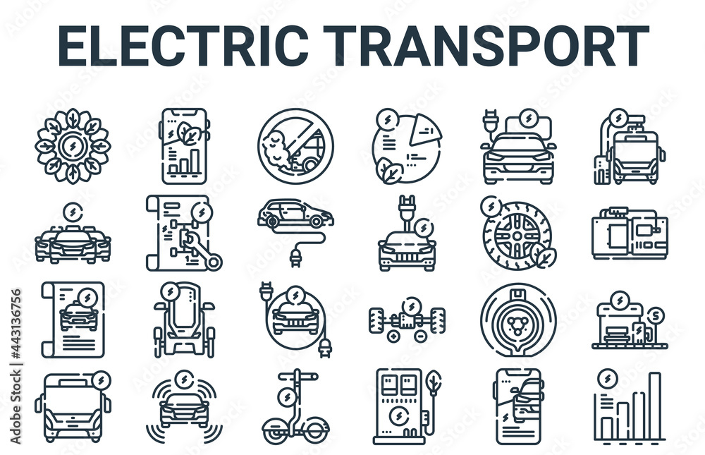 linear pack of electric transport line icons. linear vector icons set ...