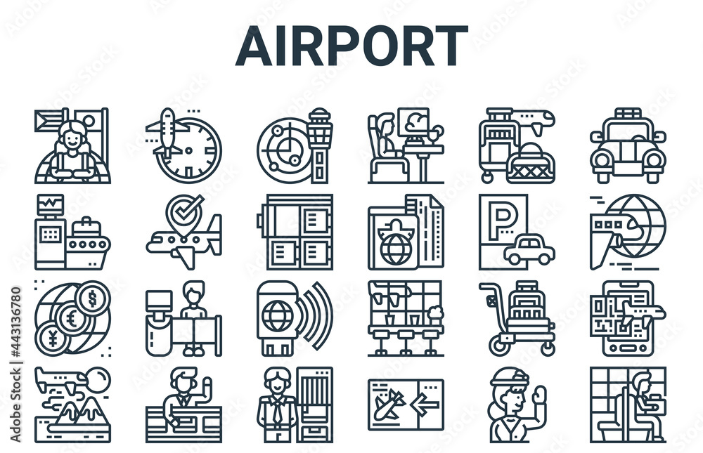 linear pack of airport line icons. simple web vector icons set such as ...