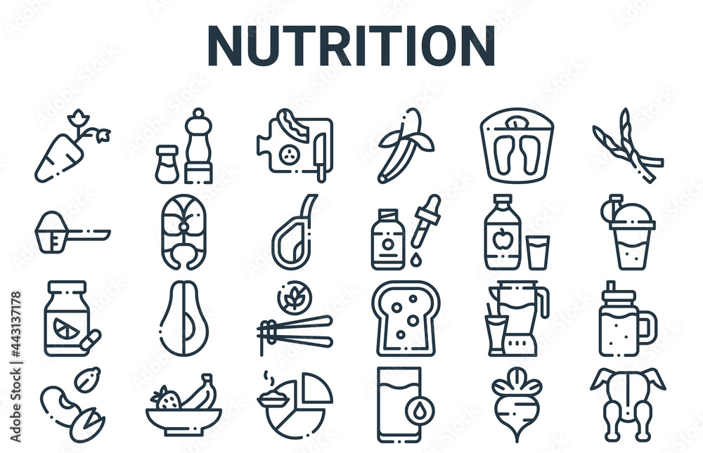 linear pack of nutrition line icons. simple web vector icons set such ...