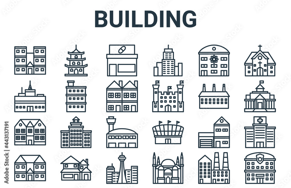 linear pack of building line icons. simple web vector icons set such as ...