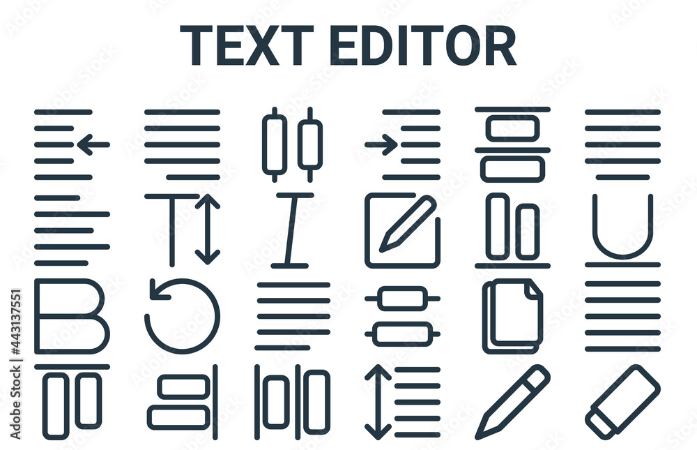 linear pack of text editor line icons. simple web vector icons set such as eraser, top alignment ...