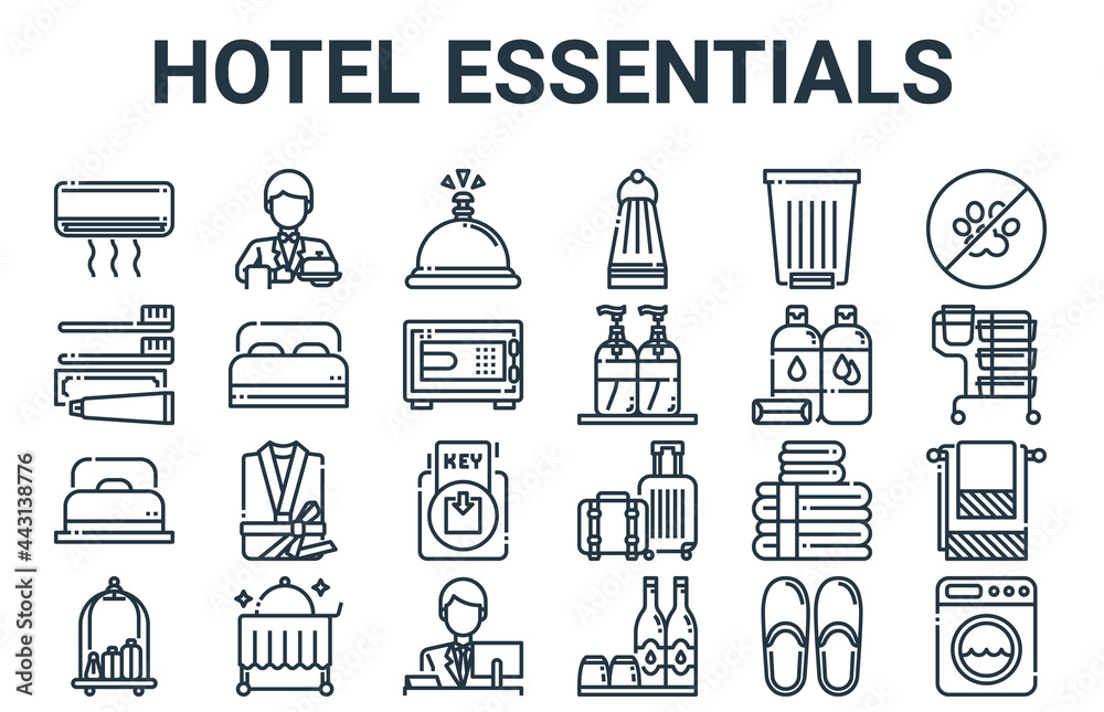 linear pack of hotel essentials line icons. simple web vector icons set ...