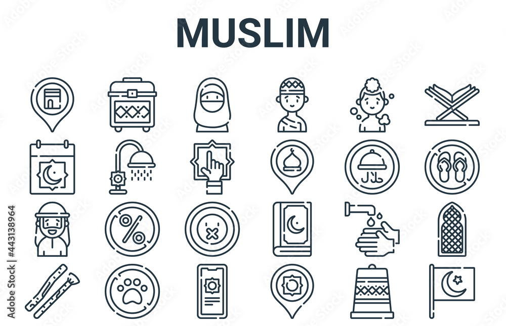 linear pack of muslim line icons. linear vector icons set such as ...