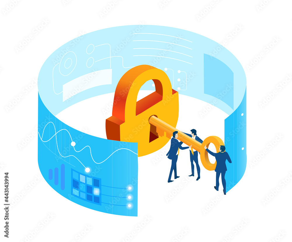 Data center concept with business people. Isometric working space ...