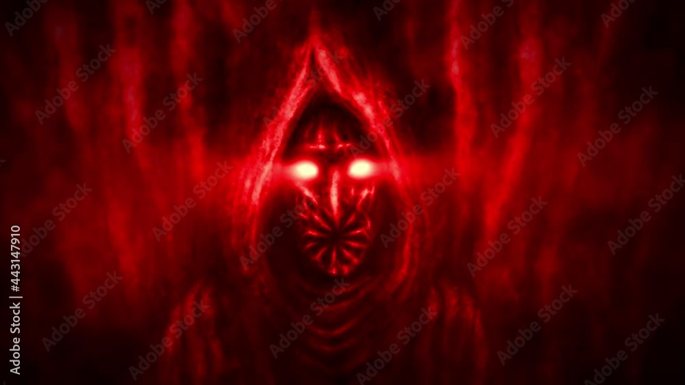 Scary monk from dark cult in fancy mask and hood. 2D animation horror ...