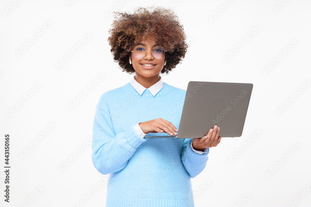 Smiling african american teen girl, high school or online course ...