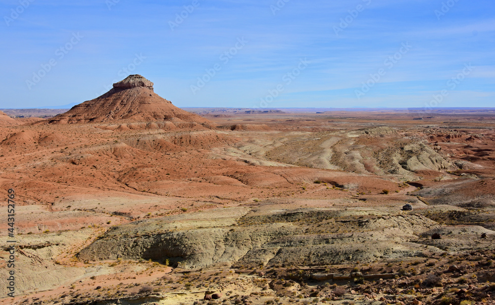 looking out to the desolate, remote shadscale mesa from the trail up to ...