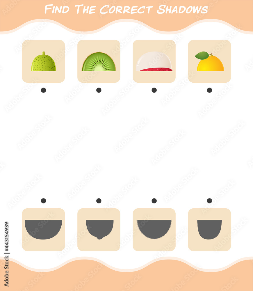 Find the correct shadows of cartoon fruits. Searching and Matching game ...