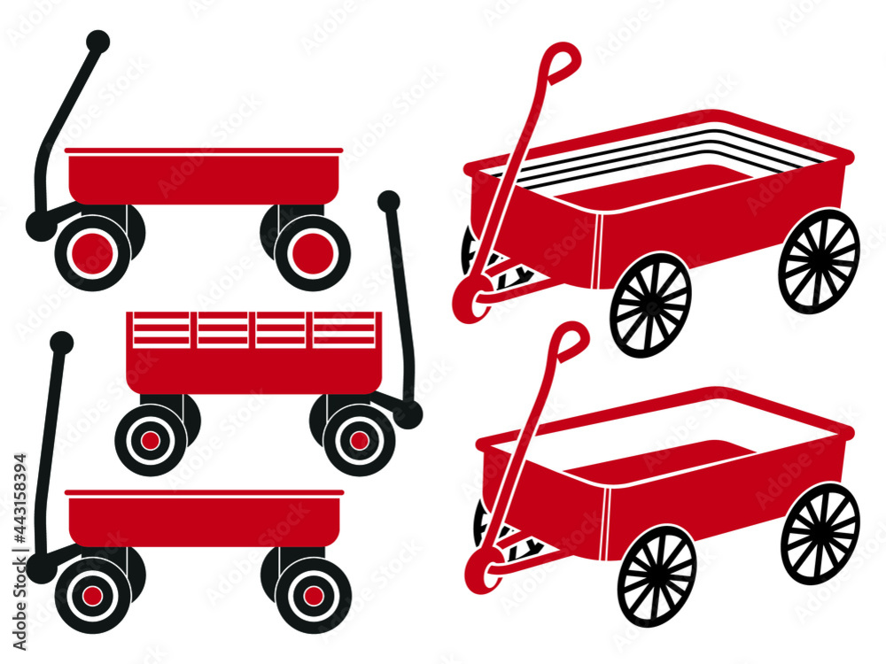 Wagon transportation, Red Wagon Illustration, Wagon Collection Vector ...