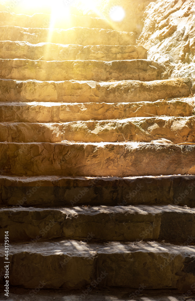 ancient steps on the stairs at the National Museum in Israel. Sunlight ...