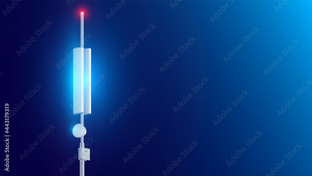 5g antenna on a clear evening sky background. Mobile communication ...