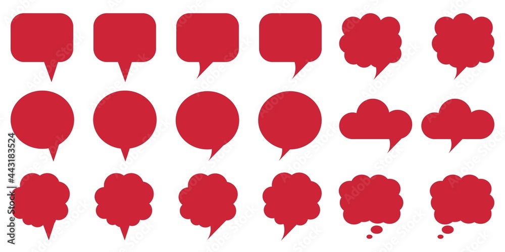 Set of red speech bubble ICONS vector illustration. red tags, label ...