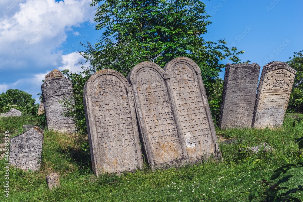 Ukraine, Busk - june, 2021: Old headstones (grave markers, tombstones ...