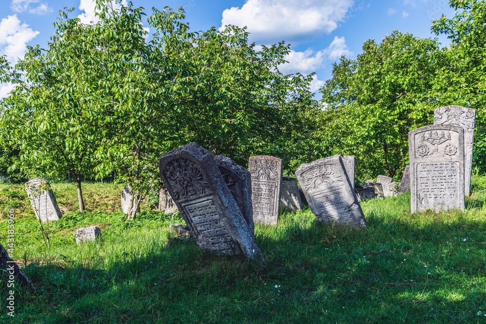 Ukraine, Busk - june, 2021: Old headstones (grave markers, tombstones ...