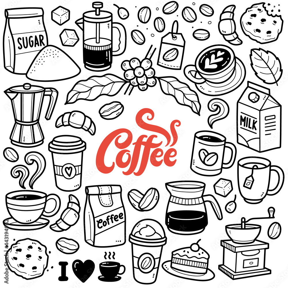 Coffee Time Doodle Illustration Stock Vector | Adobe Stock