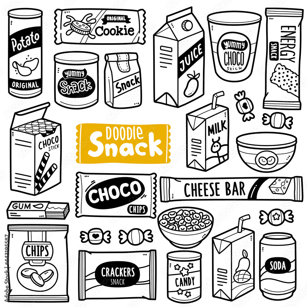 Snacks Doodle Illustration Stock Vector | Adobe Stock