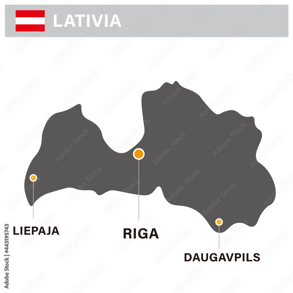 Vector illustration map of Baltic states Latvia, mark city (Riga ...