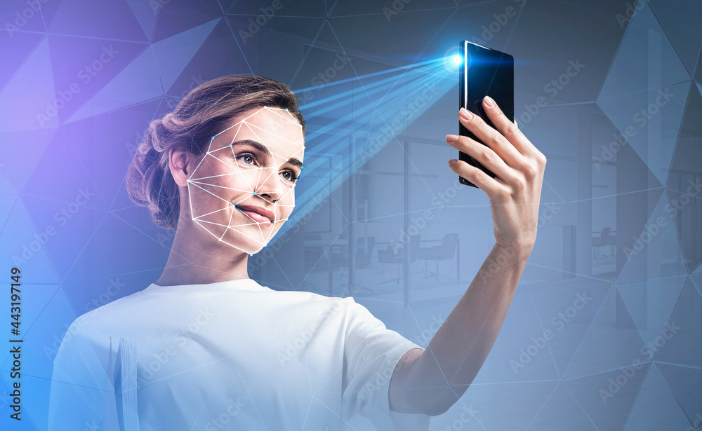 Attractive businesswoman is checking her personal data. Scanning Stock ...